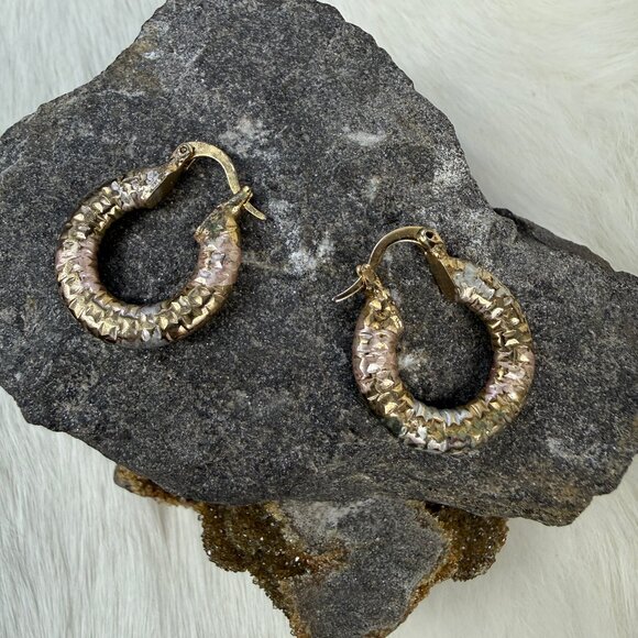 Jewelry | Textured Gold Silver Tone Hinged Hoop Pierced Earrings | Poshmark